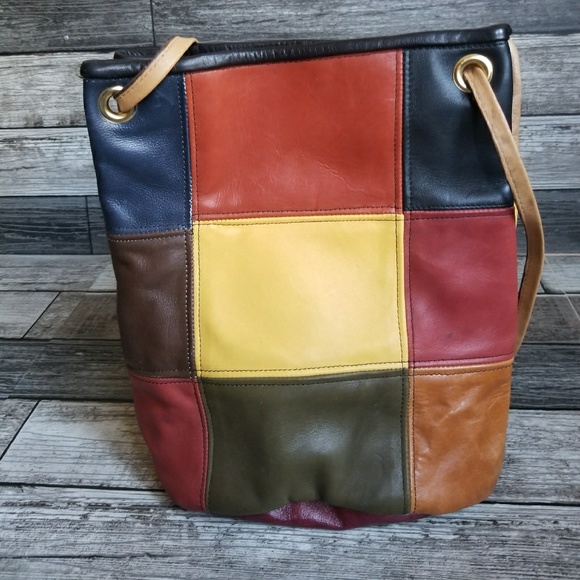 Bags | Vintage Leather Patchwork Bucket Bag | Poshmark